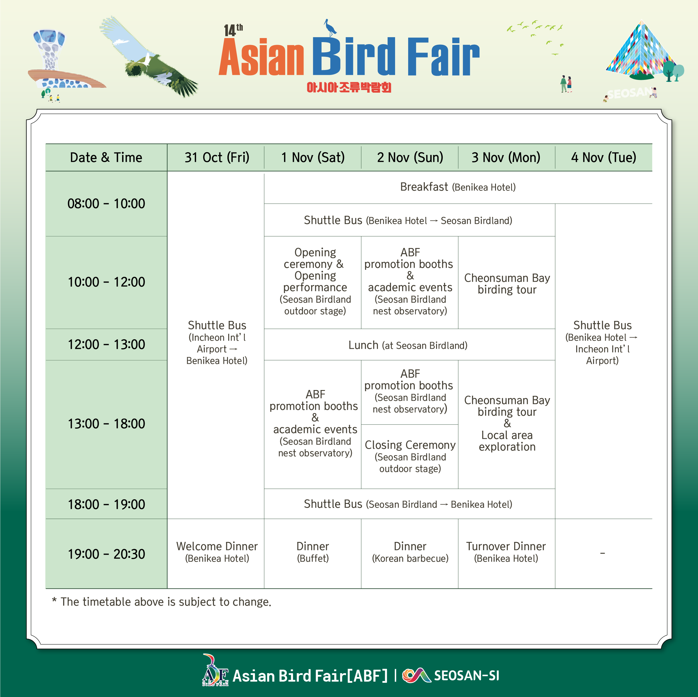 Timetable/Schedule of the 14th ABF – Seosan, Korea 2025 – Celebrating ...